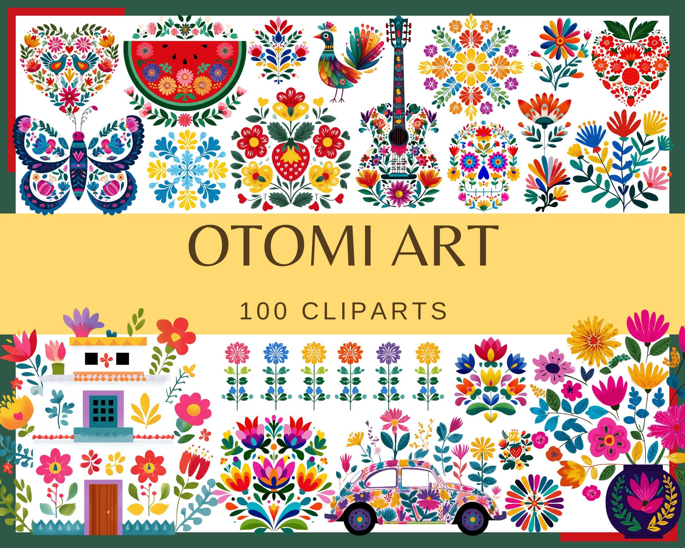 Otomi Clipart: Mexican Folk Art Animals & Flowers (300 DPI, PNG ...