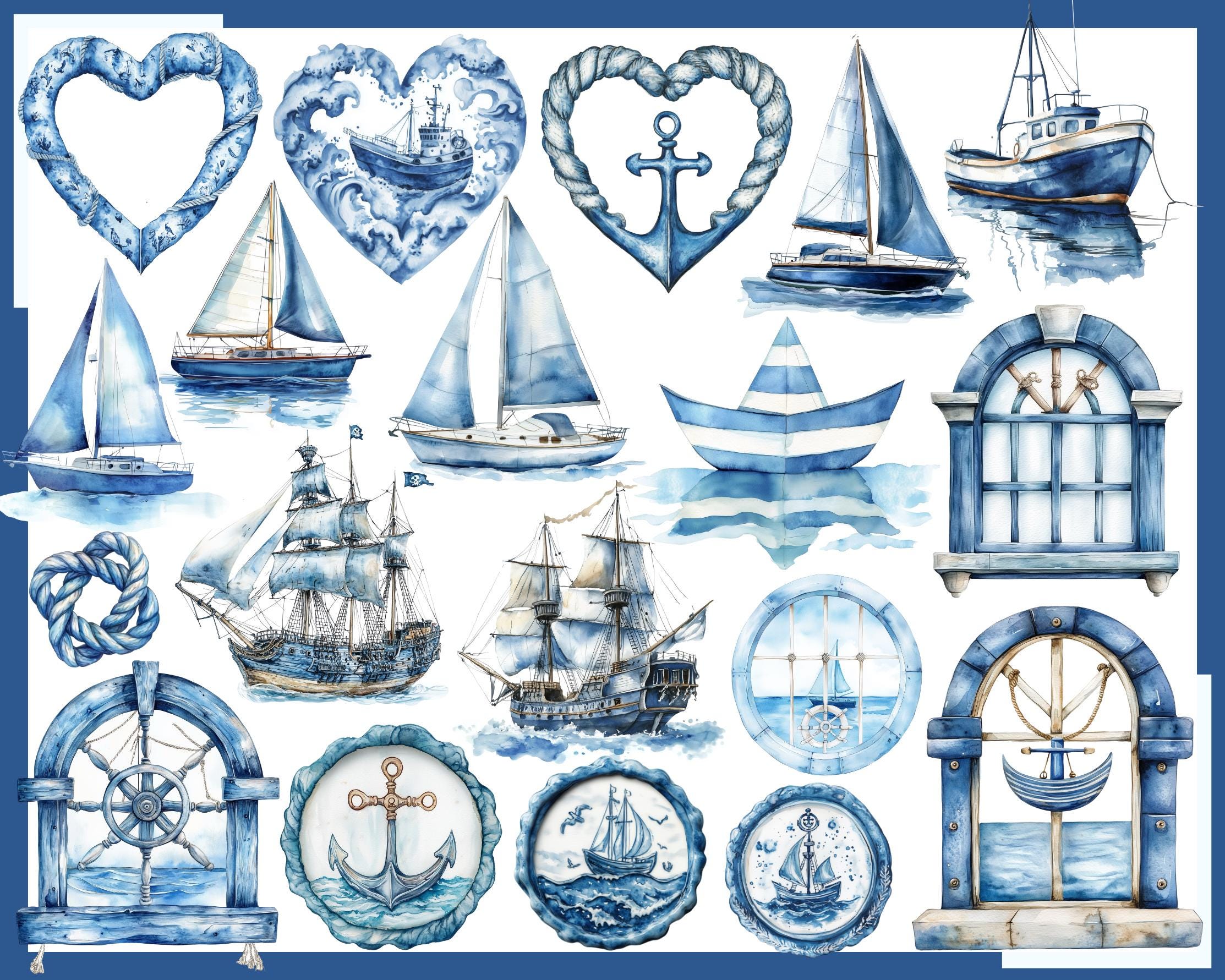 Nautical Navy: 120 PNG, 300 DPI Clipart Sea Marine Life Summer ...