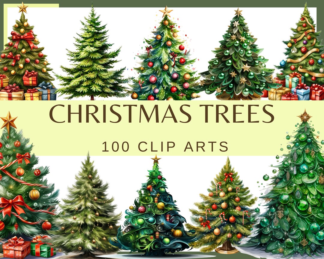 Christmas Trees Clip Art: 100 PNG Graphics (commercial Use) (digital ...