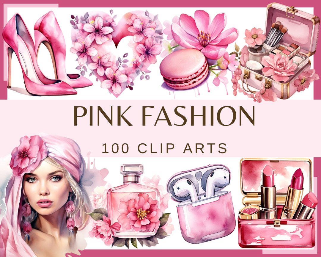 Pink Fashion Clipart: 100 Watercolor Graphics (PNG) - Etsy