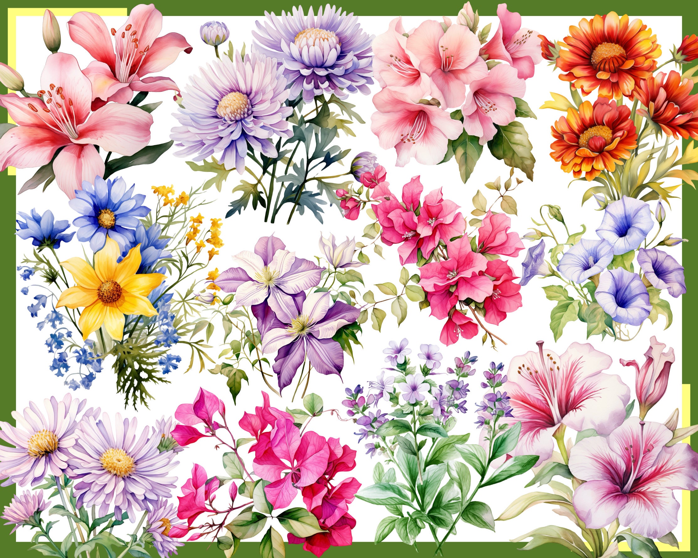 Summer Flowers: 120 PNG, 300 DPI Clipart Floral Garden Graphics ...