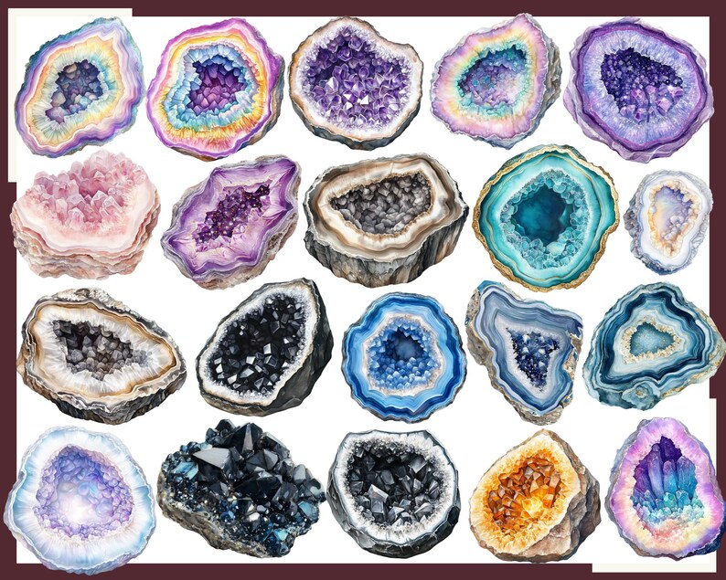 Crystals, Gems, Geodes: 150 PNG, 300 DPI Healing Clipart, Mineral Art ...