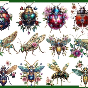 Faberge Insects Clipart: Watercolor Bugs, Butterfly, Beetle (100 PNG ...