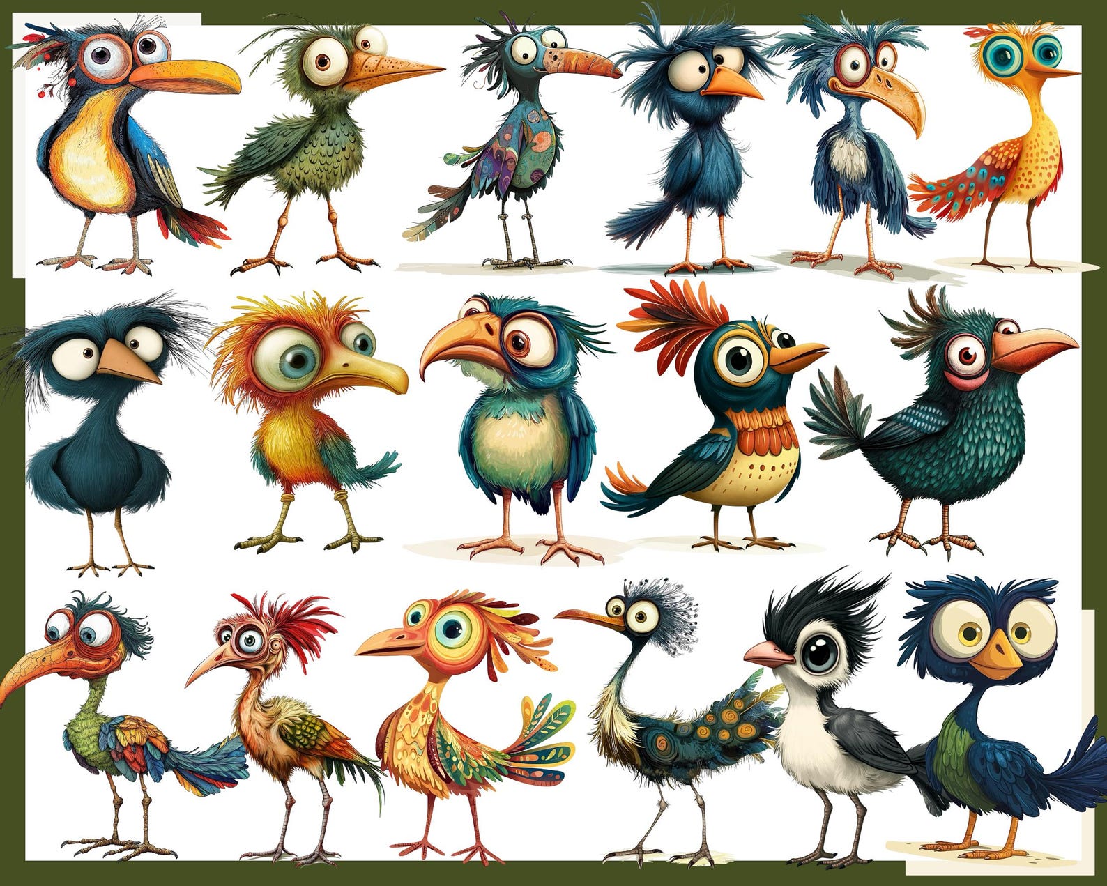 Quirky Birds Clip Art: 100 Funny Bird PNG Images (digital Download) - Etsy