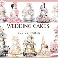 Watercolor Wedding Cake Clipart Birthday Cake Party Digital Clipart ...