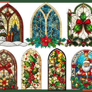 CHRISTMAS STAINED GLASS - 100 Clip Arts (300 Dpi, Christmas Tree, House ...