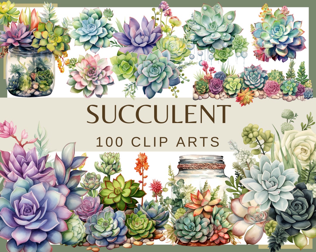 Succulent Clipart Bundle: Watercolor Cactus Graphics, Commercial Use ...