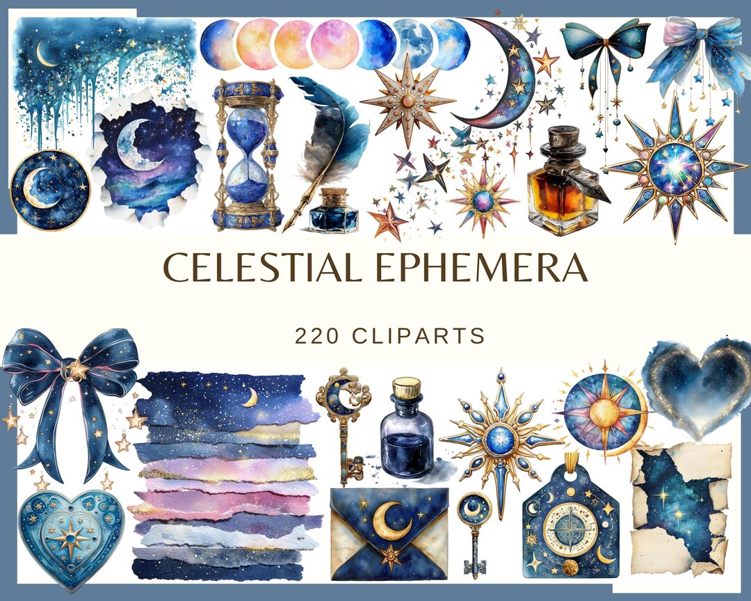 Celestial Ephemera: 240 PNG, 300 DPI (every Image Separate on 1 Page ...