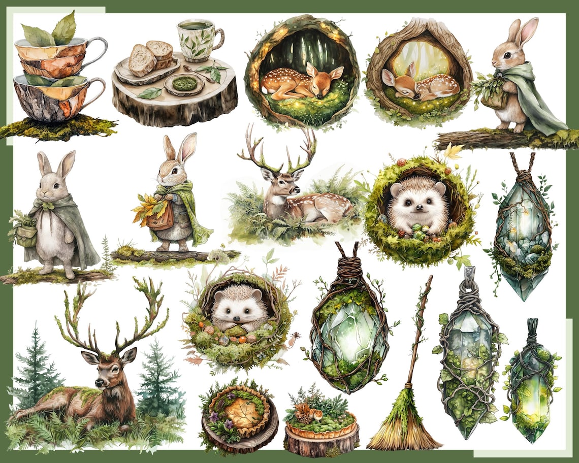 Cottagecore Forest Clipart: Watercolor Fairy Tale PNG (digital Download ...
