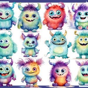 CUTE MONSTERS - 110 Watercolor Clip Arts ( 300 Dpi, Fantasy Monsters ...