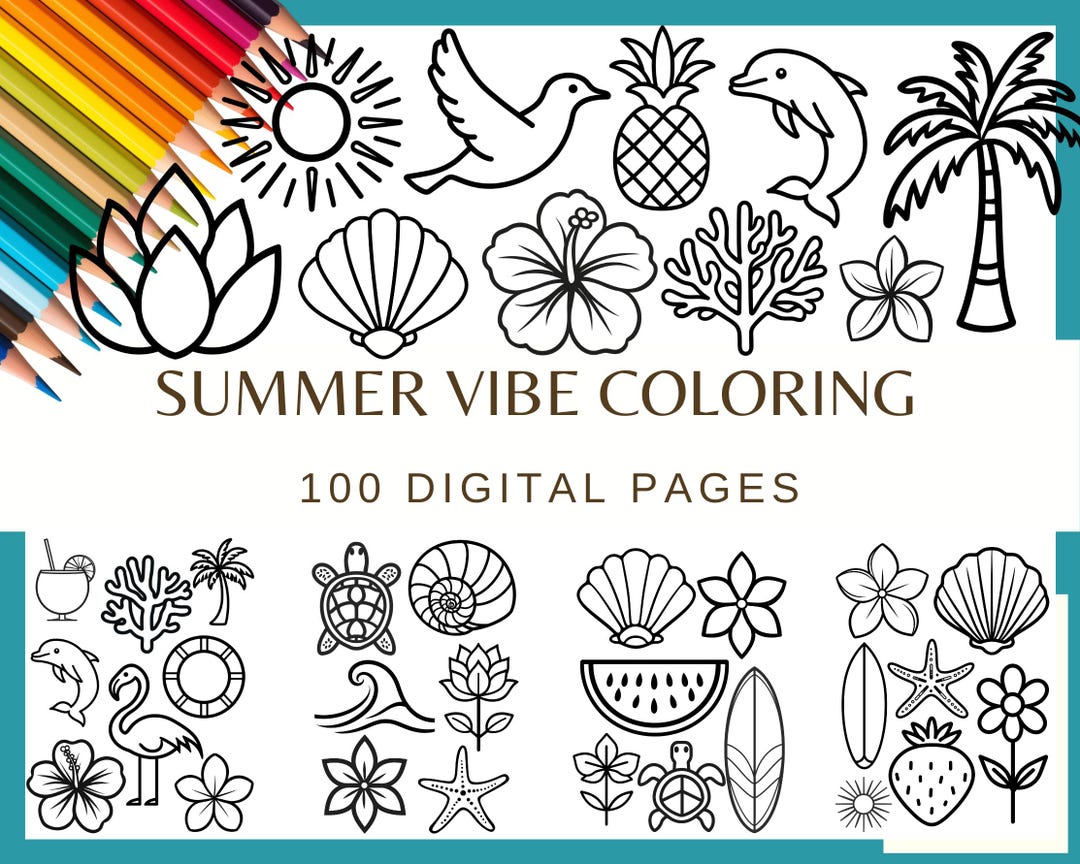 SUMMER VIBE COLORING Pages - 100 Pages (hibiscus Flower, Flamingo ...