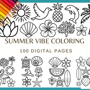 SUMMER VIBE COLORING Pages - 100 Pages (hibiscus Flower, Flamingo ...