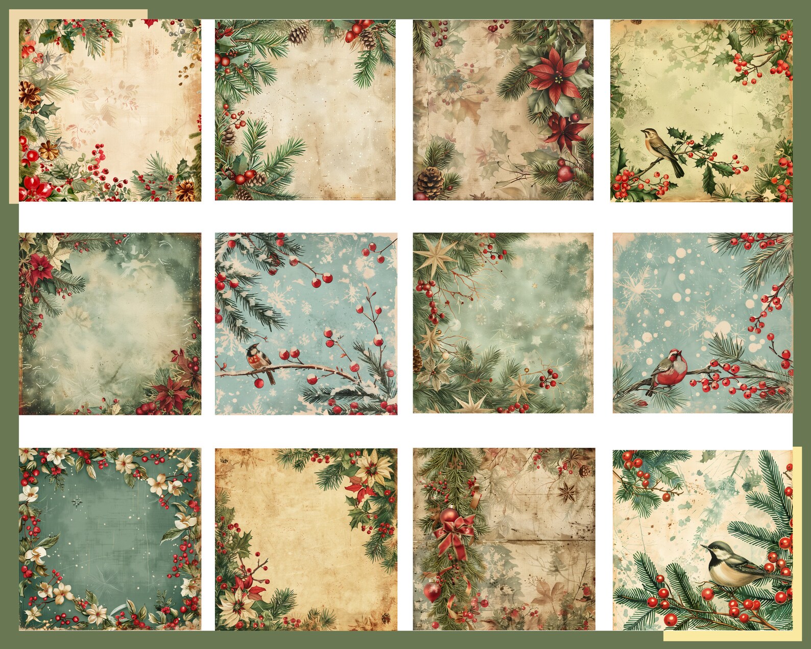 Vintage Christmas Digital Paper: 100 Winter Holiday Designs (300 Dpi ...