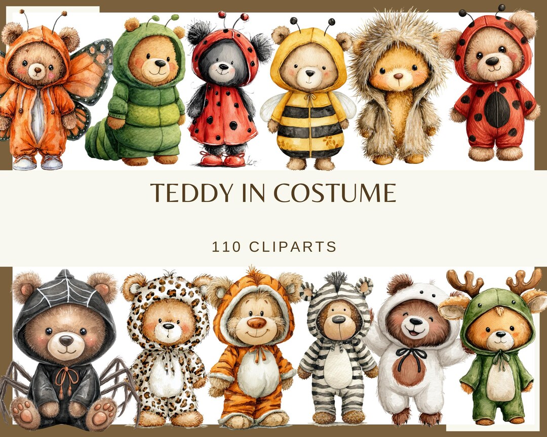Teddy Bear in Costumes: 110 PNG, 300 DPI | Cute Bear in Animal, Insect ...