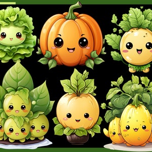 CUTE KAWAII VEGETABLE - 75 Clip Arts (300 Dpi, Transparent Background ...