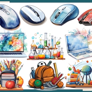 Watercolor School Supply Clip Art: 100 PNG Graphics (digital Download ...