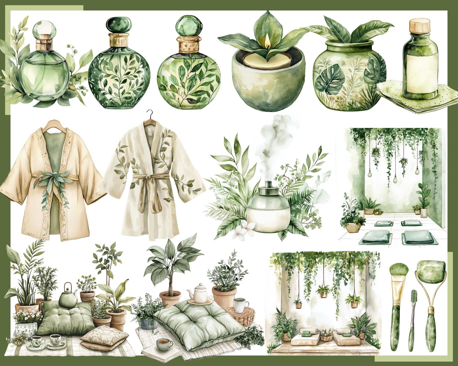 Green Plant Spa Clipart: Botanical Wellness Graphics (PNG, 300 DPI ...