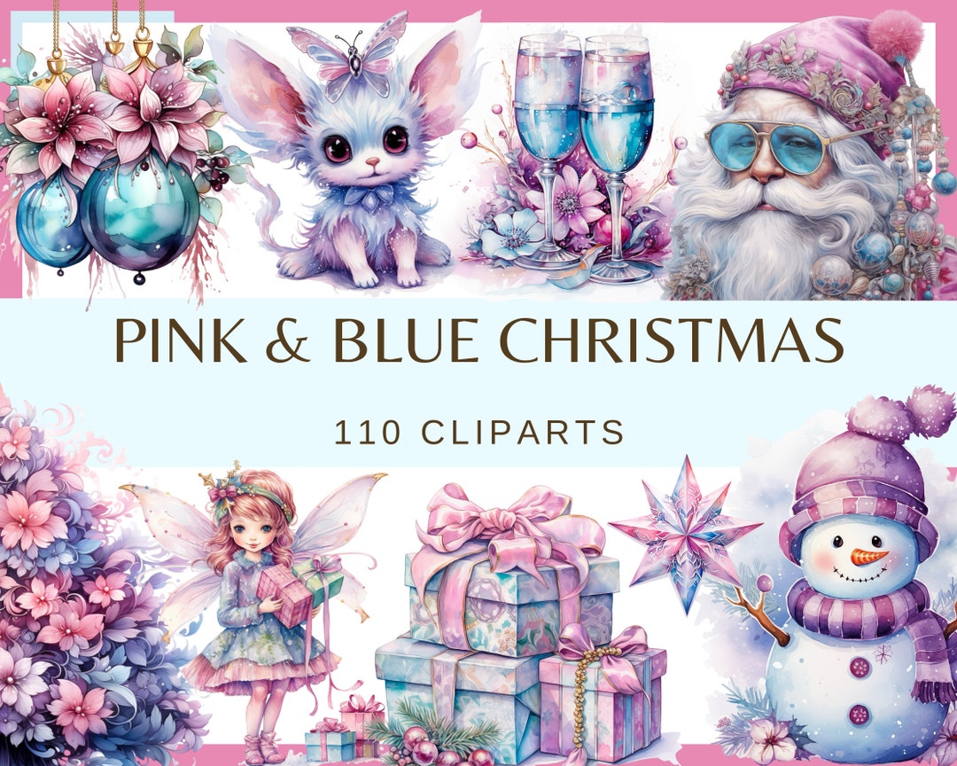PINK & BLUE CHRISTMAS - 110 Clip Arts (300 Dpi, Christmas, Transparent ...