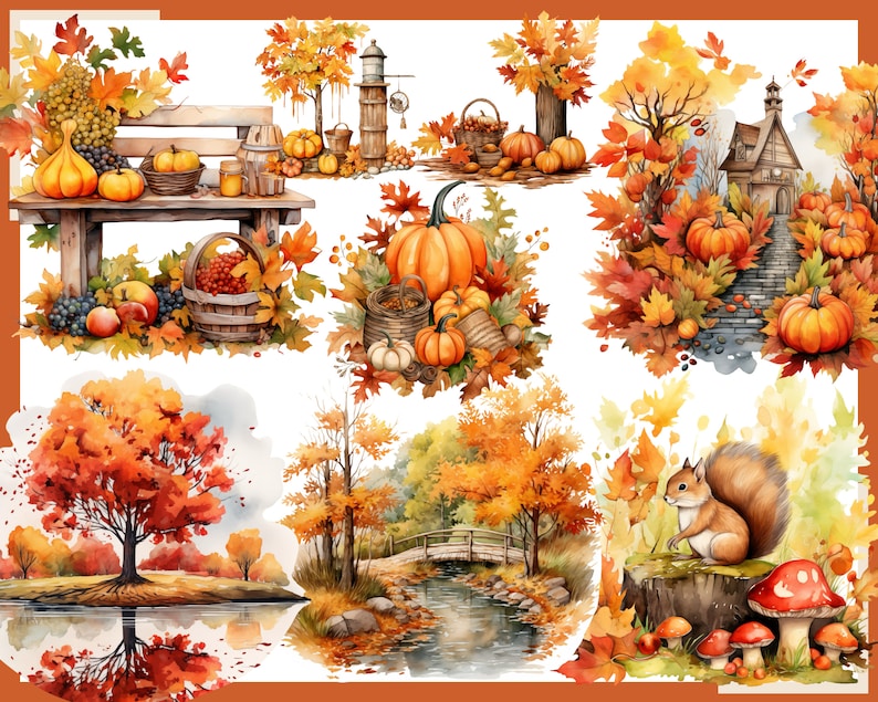 Autumn Nature: 100 PNG, 300 DPI Fall Graphics (commercial Use, Digital ...
