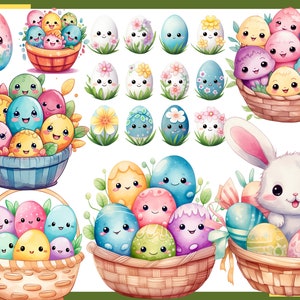 CUTE KAWAII EASTER - 100 Watercolor Clip Arts (transparent Background ...