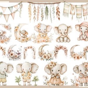 Beige Boho Baby Elephant Watercolor Clipart (PNG 300 Dpi) - Etsy