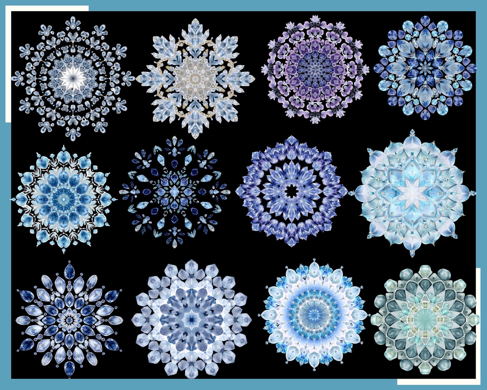 Snowflake Mandala Clipart: 140 PNG Winter Graphics, Christmas ...