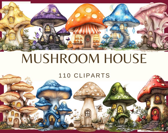 16 PNG Fairy Mushroom House Clipart – Whimsical Floral Toadstool PNG ...