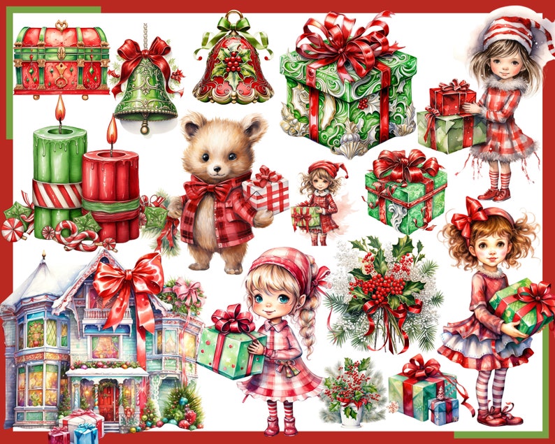 Red & Green Christmas Clip Art Bundle (110 PNG) - Etsy
