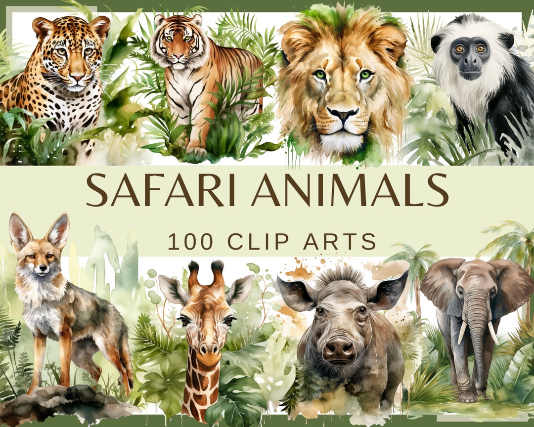 SAFARI ANIMALS - 100 Clip Arts (300 Dpi, Elephant, Fox, Mongoose, Zebra ...