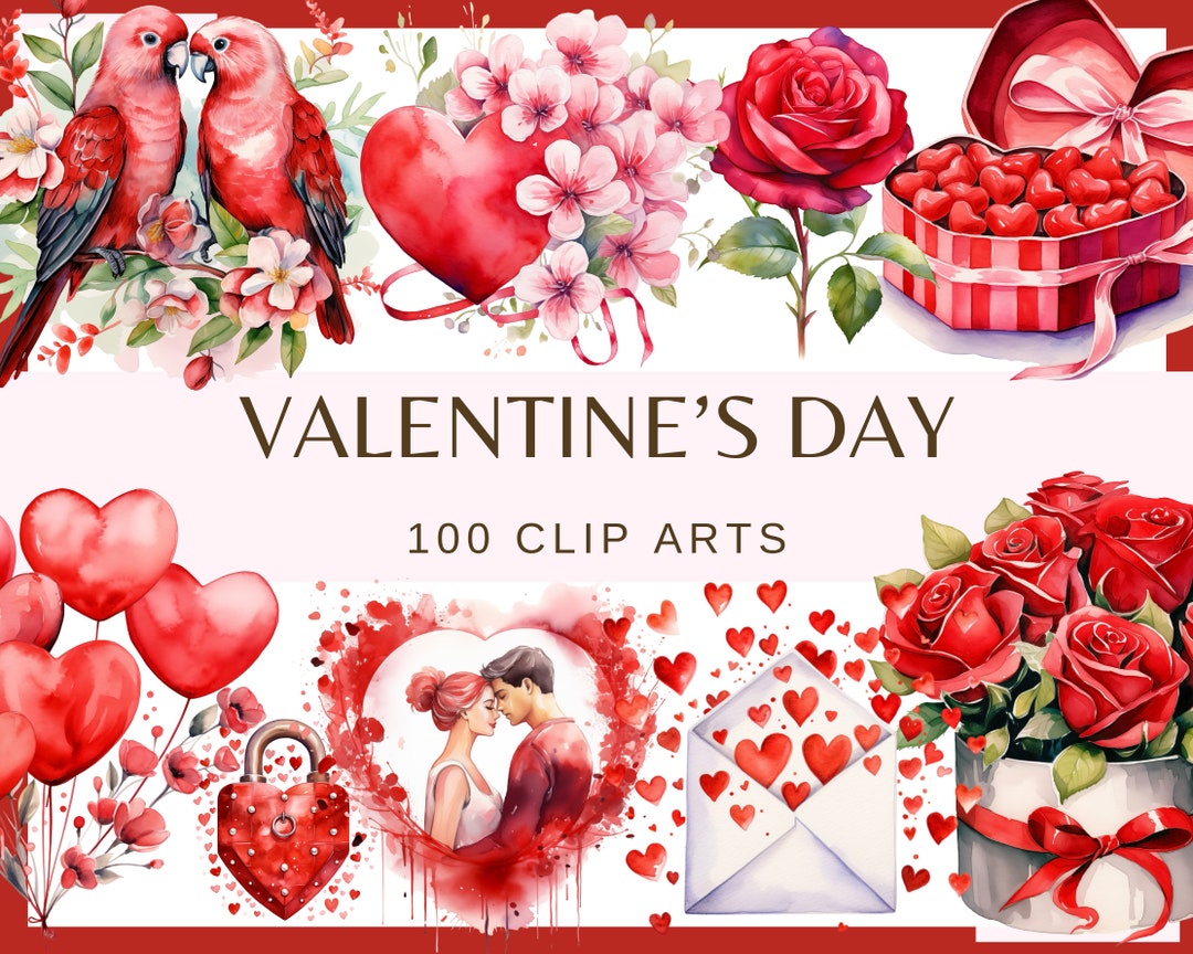 Valentine's Day Clipart: 100 PNG, 300 DPI Teddy Bear, Hearts, Roses ...