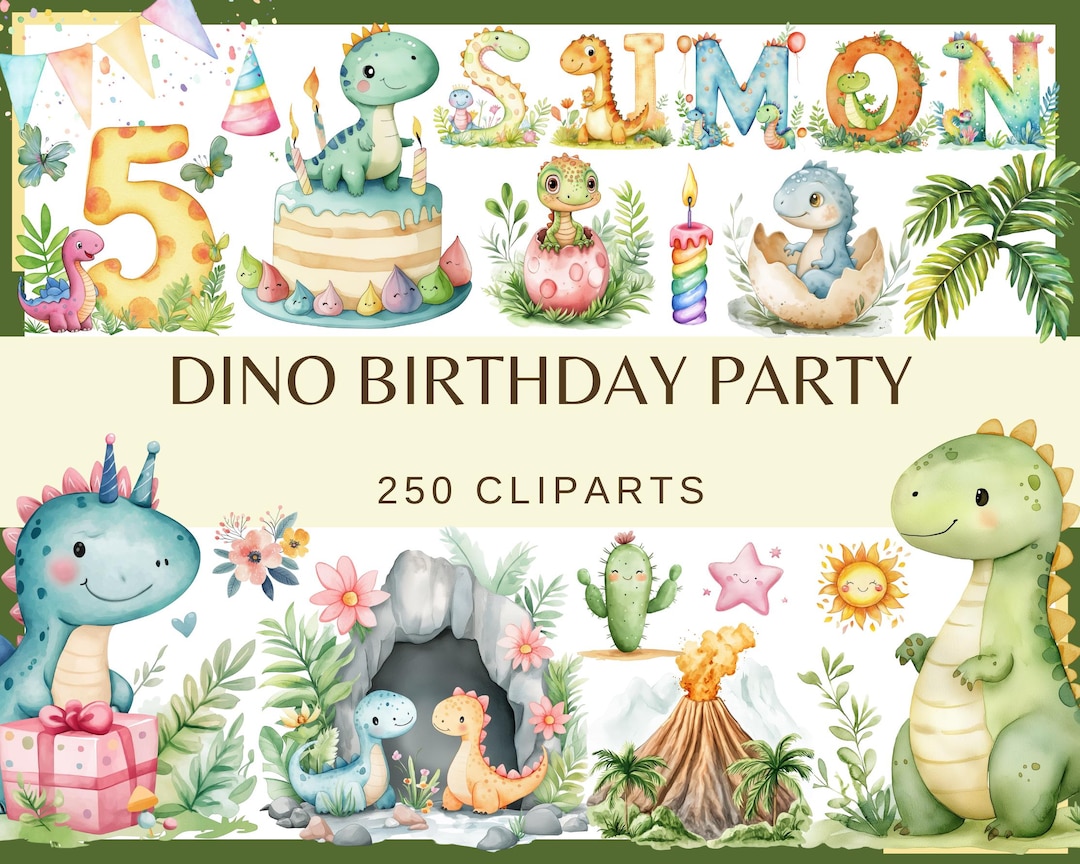 Watercolor Dinosaur Clipart: Dino Birthday Party, Nursery Decor (250 ...