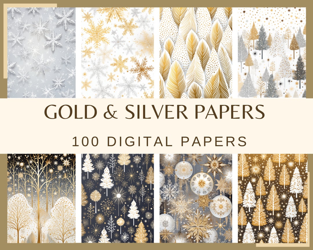 Christmas Gold & Silver Digital Papers: 100 Winter Designs (digital ...