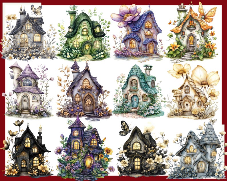 Watercolor Fairy House Clipart: Floral Nursery Decor (110 PNG) - Etsy