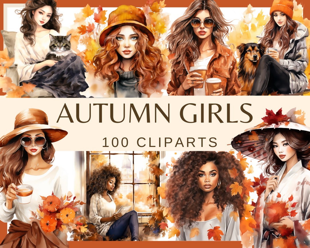 Autumn Girls Clip Art: 100 PNG Illustrations (commercial Use) - Etsy