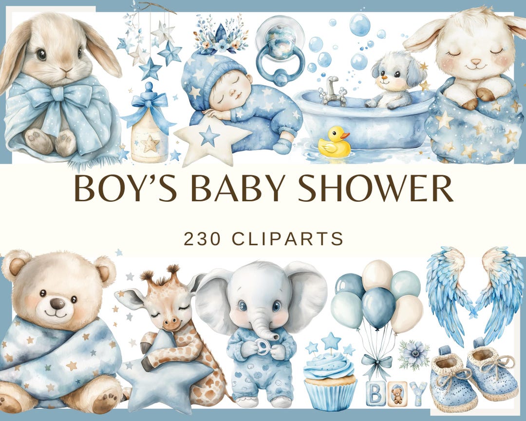 Boy's Baby Shower Clipart: 230 Watercolor Graphics (300 DPI) - Etsy