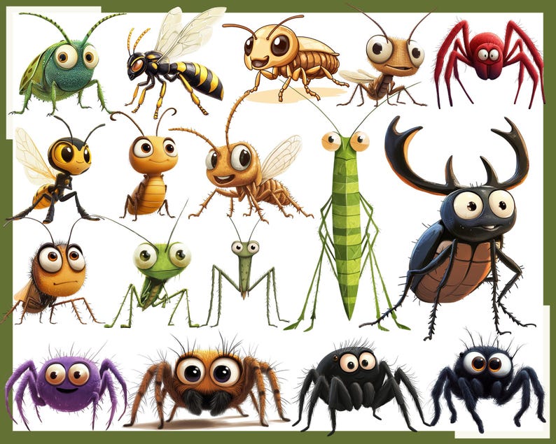 Cartoon Insect Clipart: 110 PNG Graphics (digital Download) - Etsy