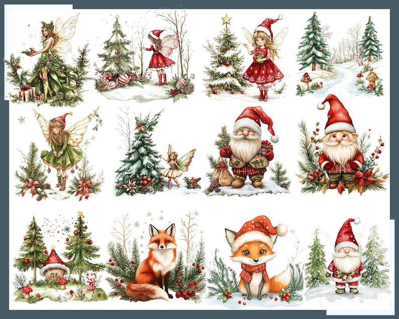 Christmas Woodland Clipart: 120 Animal & Fairy Graphics (digital ...