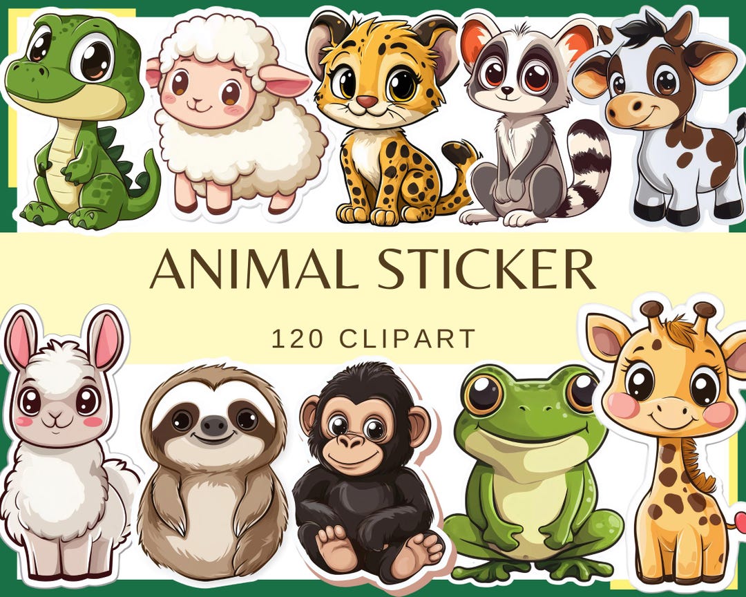 ANIMAL STICKER - 120 Clip Arts (300 Dpi, Cute Animals, Baby Animals ...