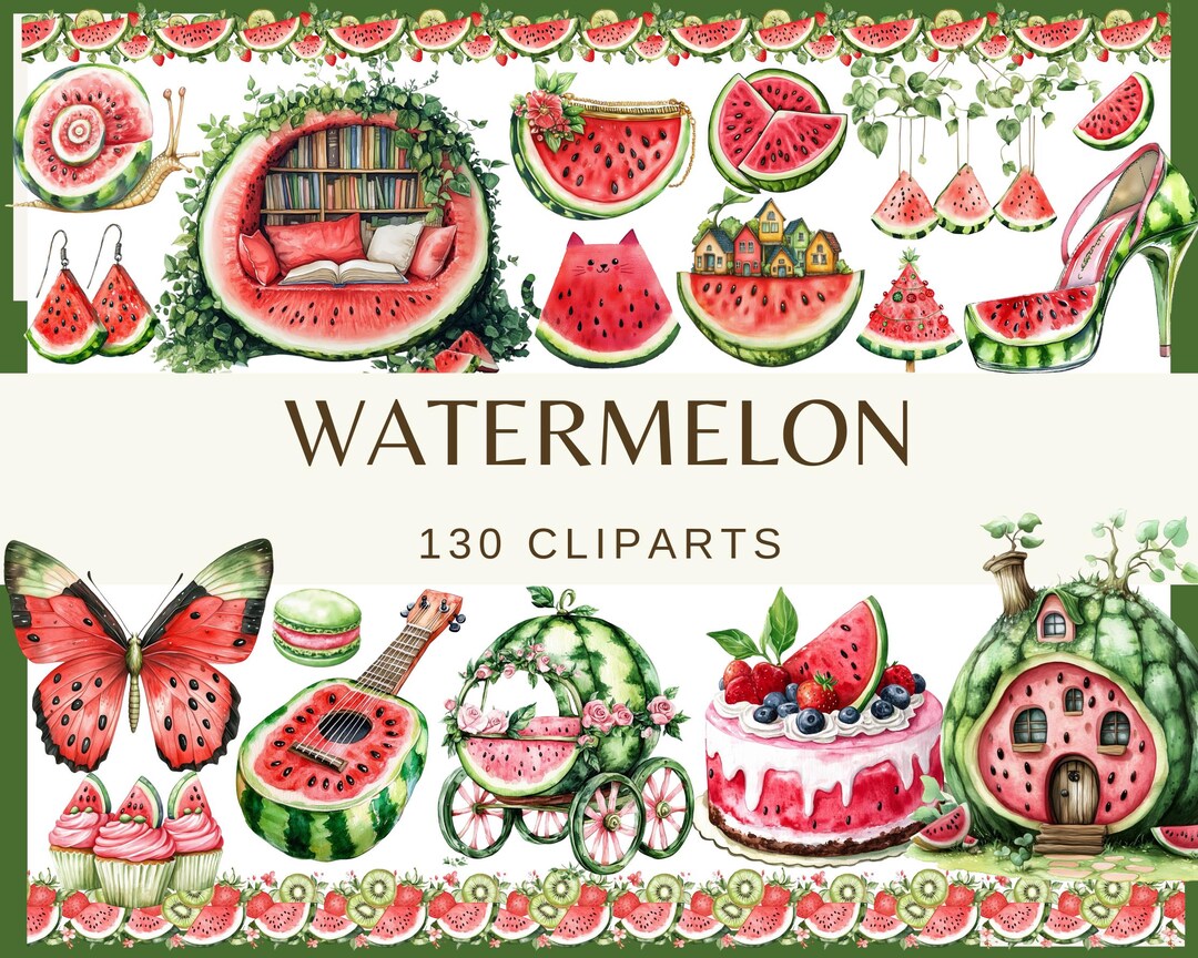 Watercolor Watermelon Clip Art Bundle (130 PNG) - Etsy