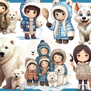 Cute Kawaii ESKIMO Family Clipart - 75 Watercolor Clip Arts ...