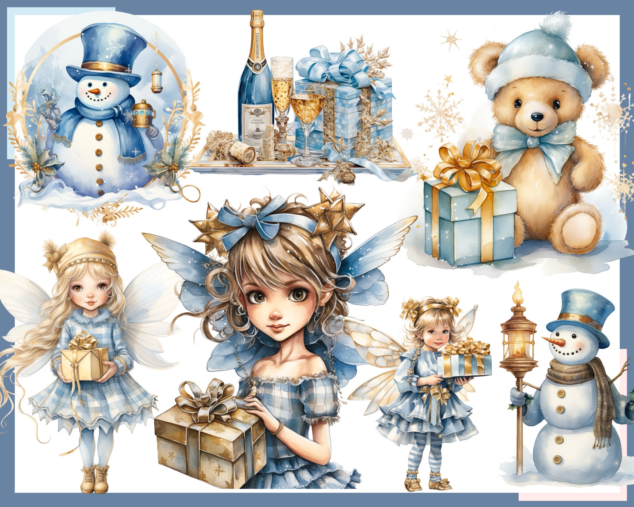 Blue Christmas Clip Art Bundle: 100+ Holiday Pngs (digital Download) - Etsy
