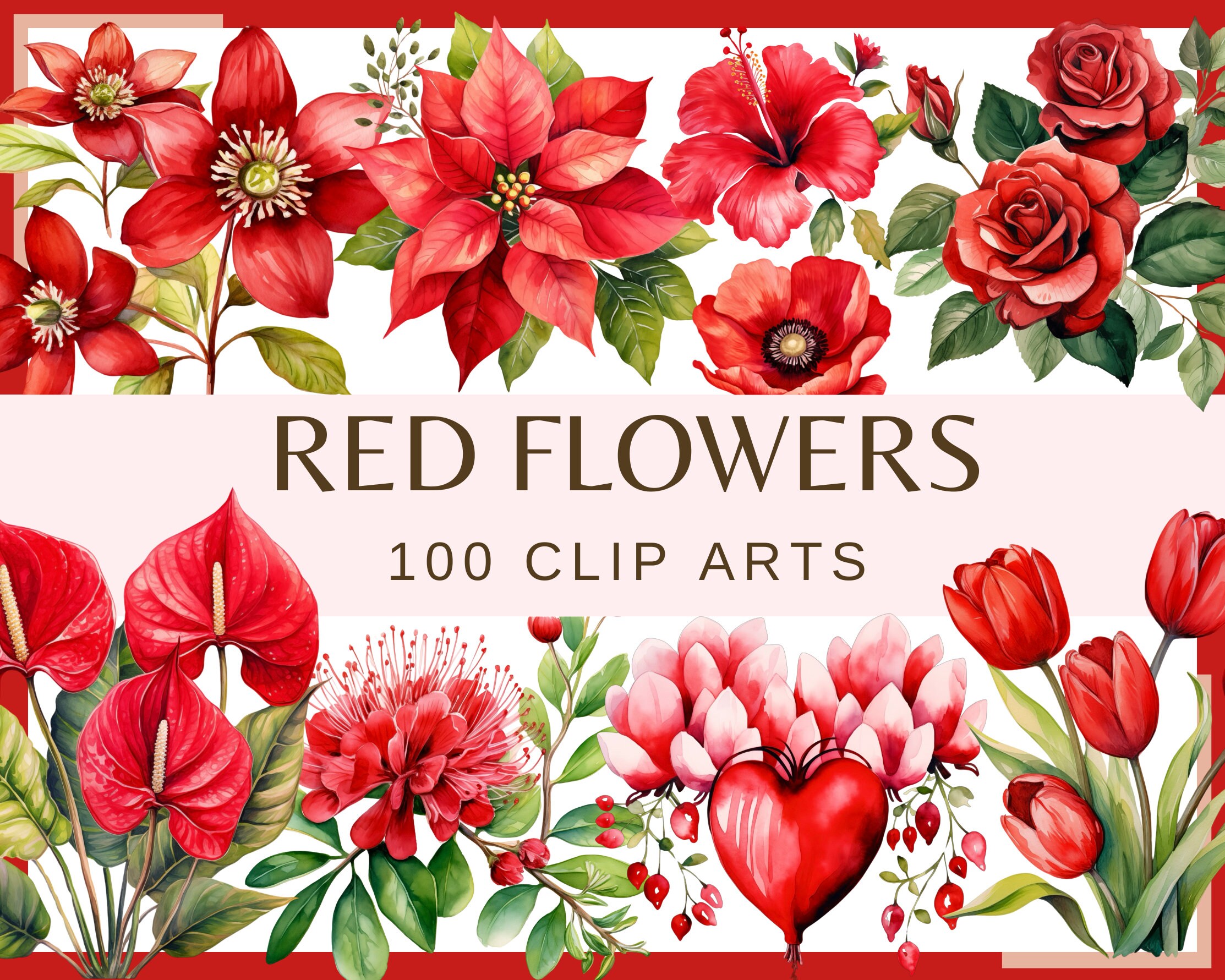 Red Flowers Clip Art: Floral PNG Bundle (100 Files) - Etsy