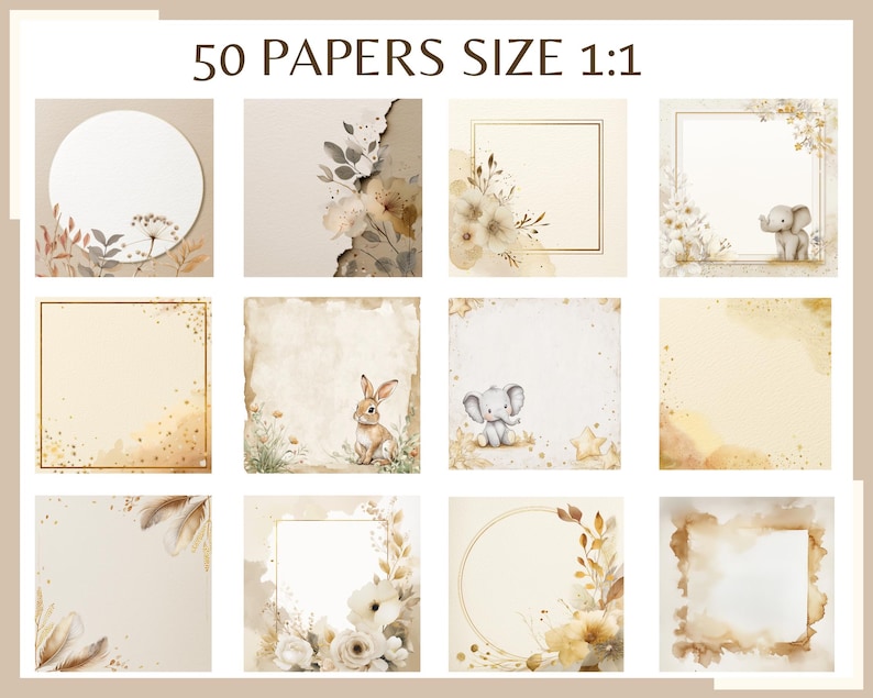 Beige Nursery Scrapbook Paper: 180 Watercolor Designs (digital Download ...