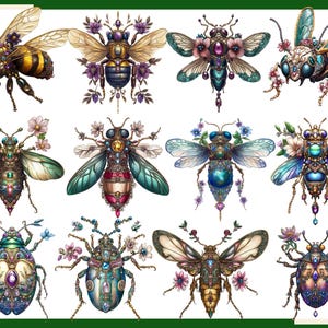 Faberge Insects Clipart: Watercolor Bugs, Butterfly, Beetle (100 PNG ...