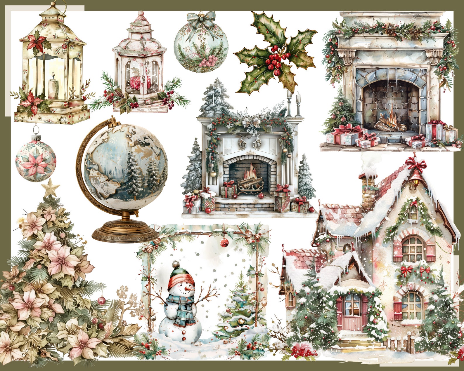 Vintage Christmas Clipart: 110 PNG Graphics (digital Download) - Etsy ...