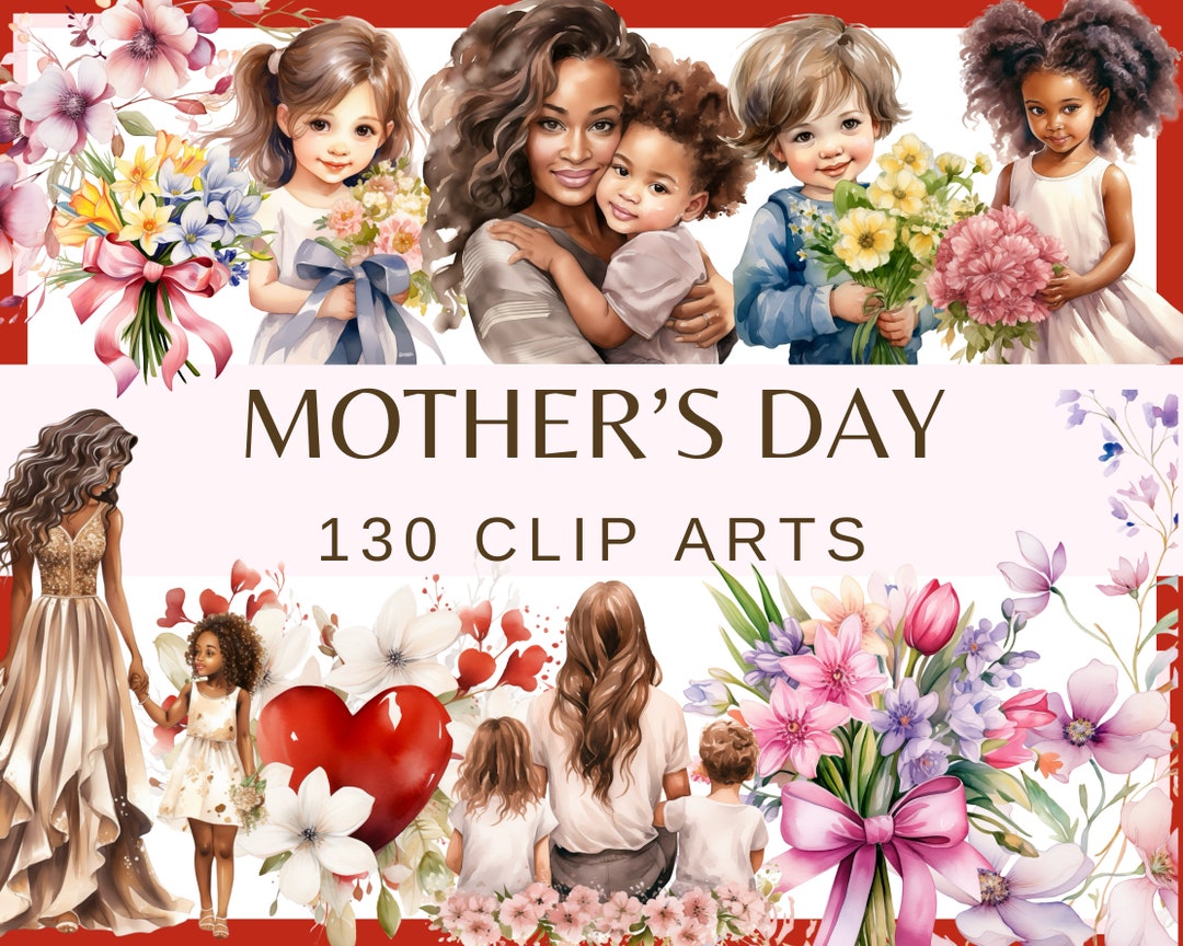 Mother's Day Clip Art Bundle: Mom, Kids, Floral (PNG Digital Download ...