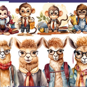 ANIMALS AT SCHOOL - 100 Watercolor Clip Arts (png, 300 Dpi, Notebook ...