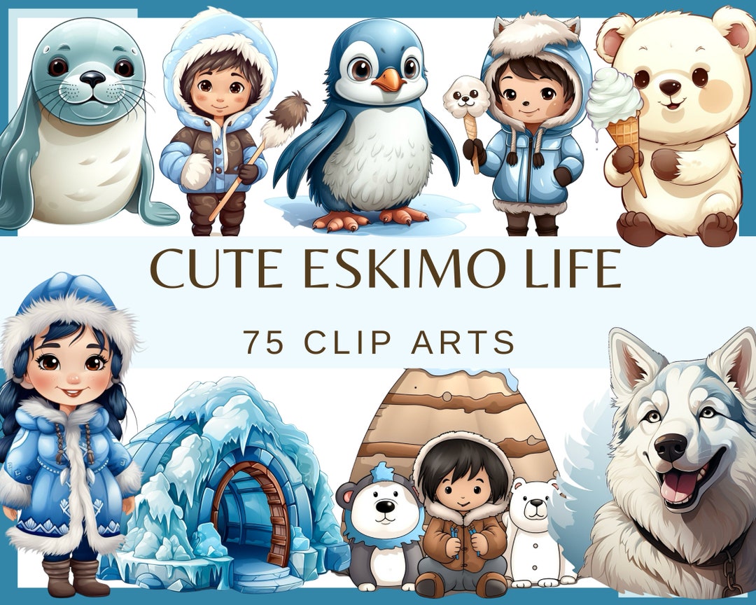 Cute Kawaii ESKIMO Family Clipart - 75 Watercolor Clip Arts ...