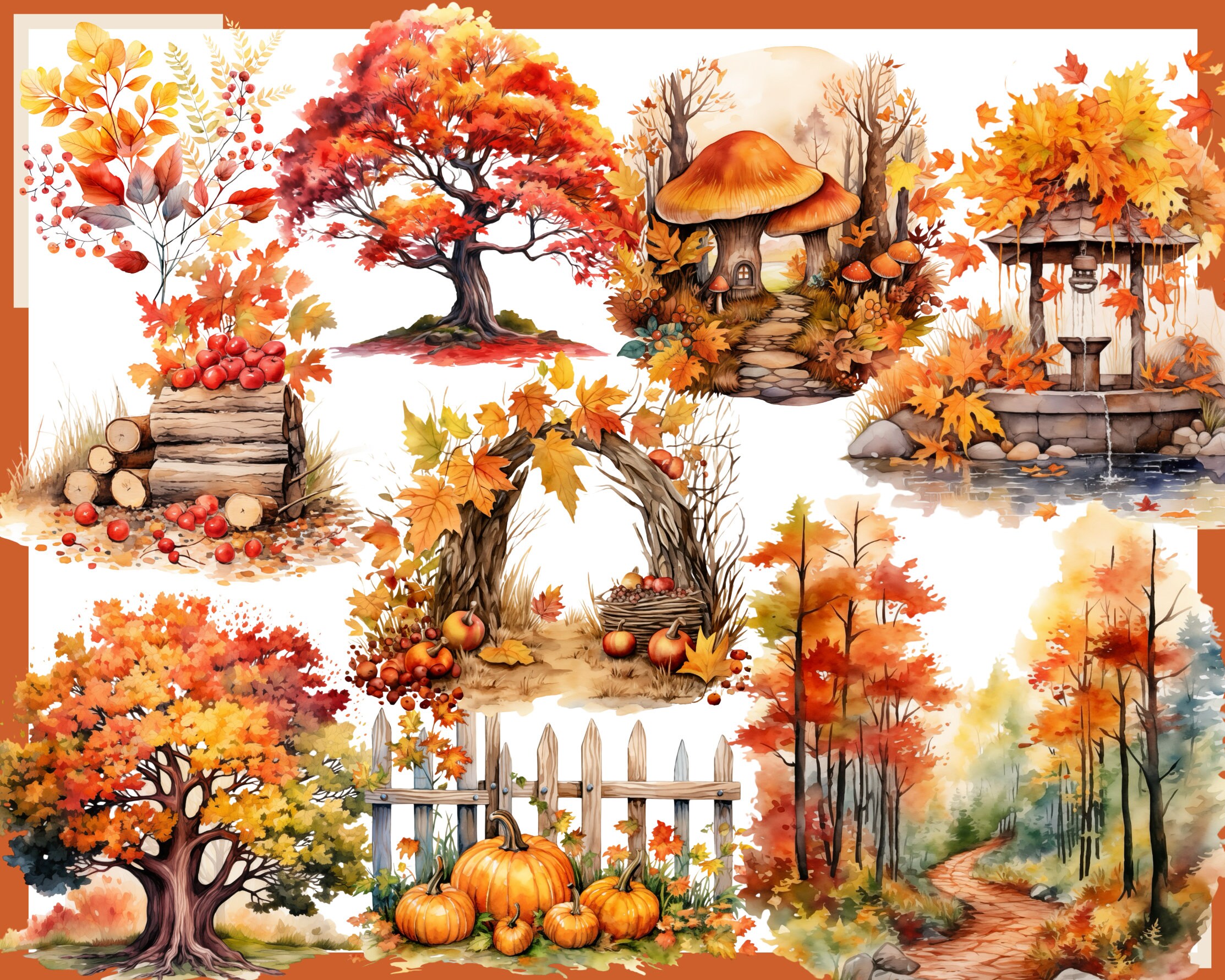 Autumn Nature Clip Art: 100 PNG Fall Graphics (commercial Use) - Etsy