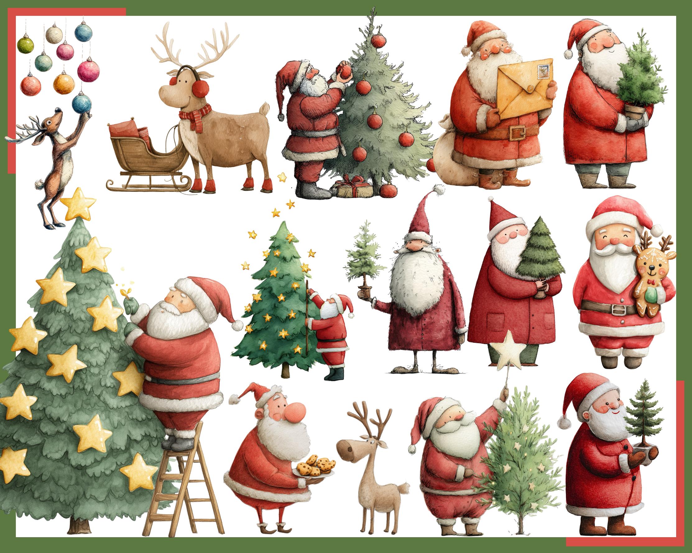 Quirky Santa and Reindeer Clipart: 110 PNG, 300 DPI | Funny Christmas ...
